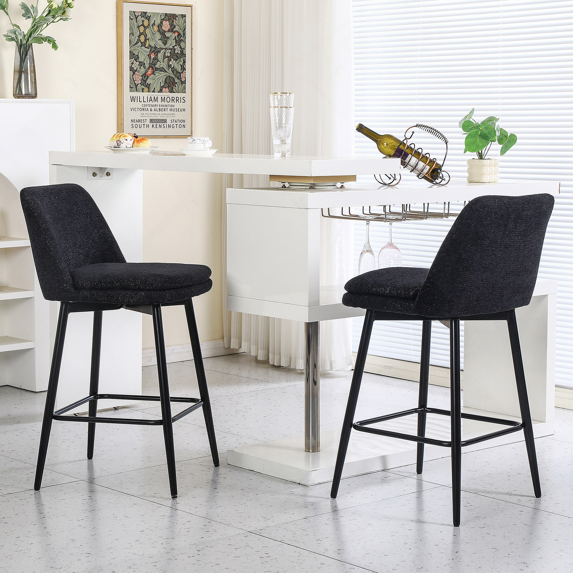 Corrigan Studio Counter Height Swivel Bar Stools Set of 2, 360° Swivel Upholstered Barstools ...